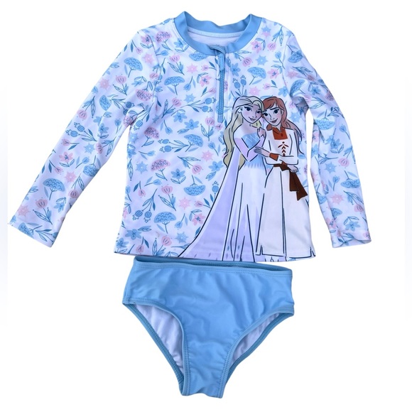 Disney | Swim | Kids Frozen Swim Set Elsa And Anna Floral Rashguard ...